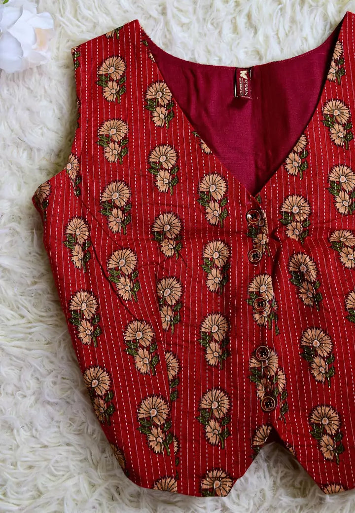 Blood-Red Pure-Cotton Waistcoat-Style Blouse – Yeshan Sarees