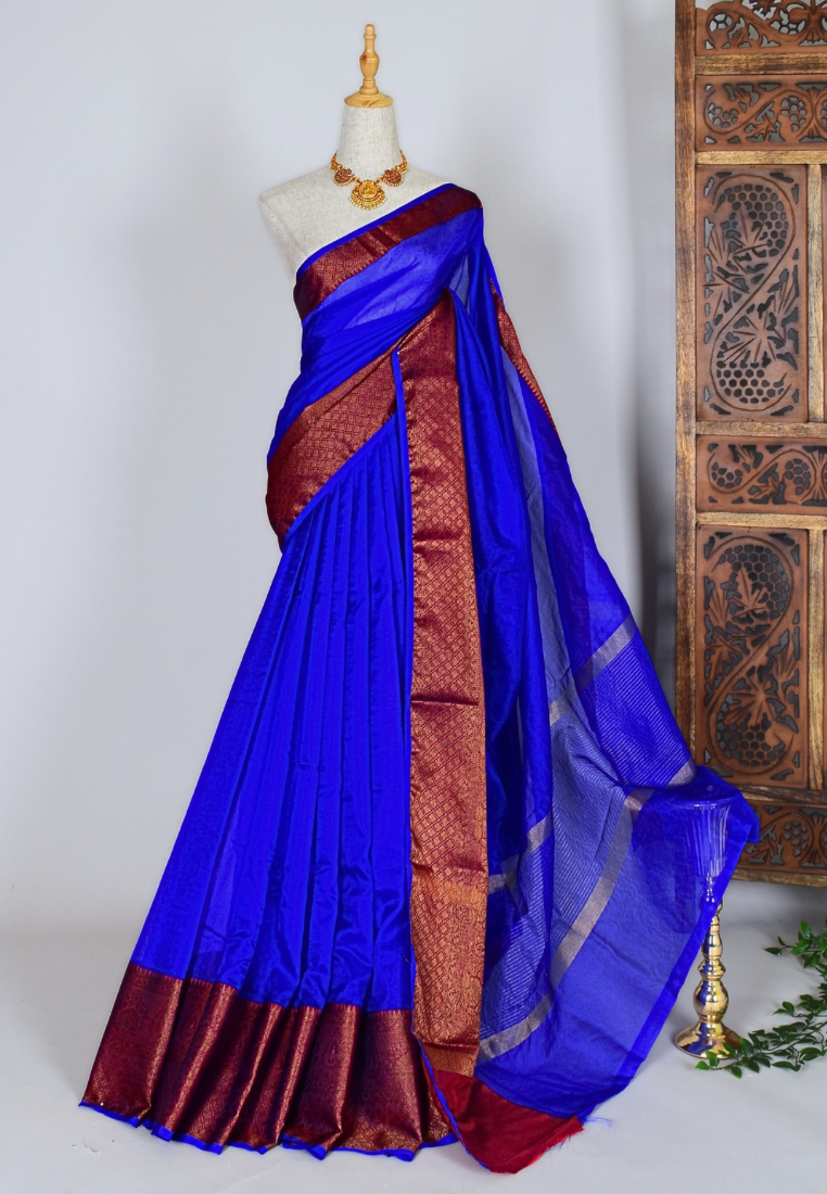 Royal-Blue-Copper Warm-Silk Zari-Border Banarasi-Saree – Yeshan Sarees