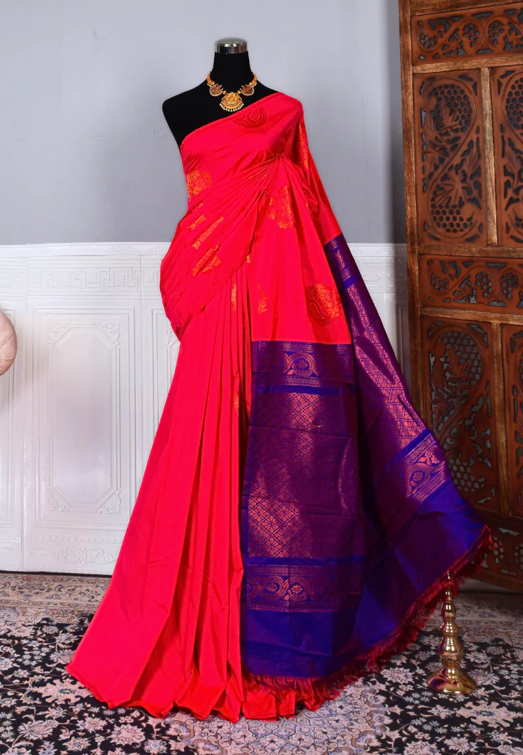 Bright-Peach Blue Soft Silk Borderless Copper Zari South Saree – Yeshan ...