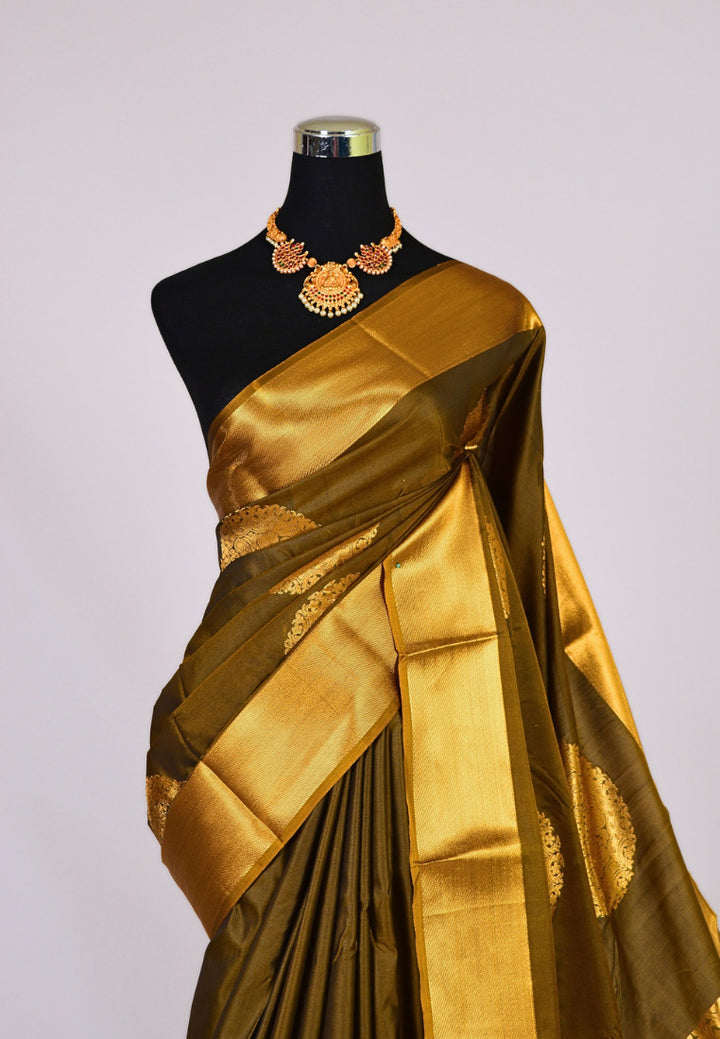 Copper-Gold Rich Soft Silk Mandala Woven South Saree – Yeshan Sarees