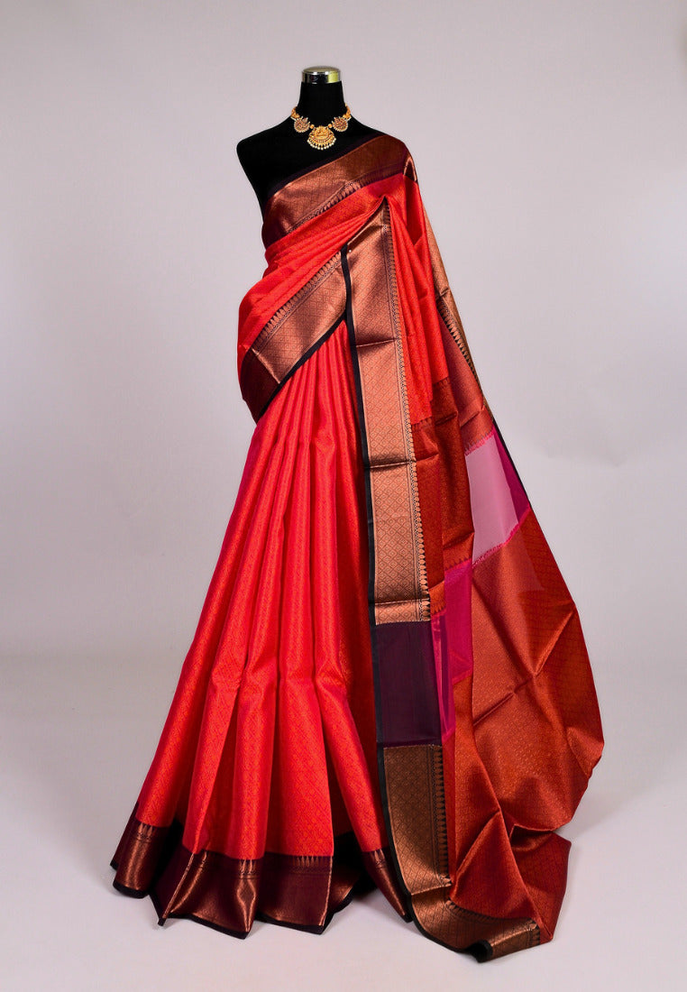 Red Black Tanchui-Silk Embossed Body Banarasi Saree – Yeshan Sarees