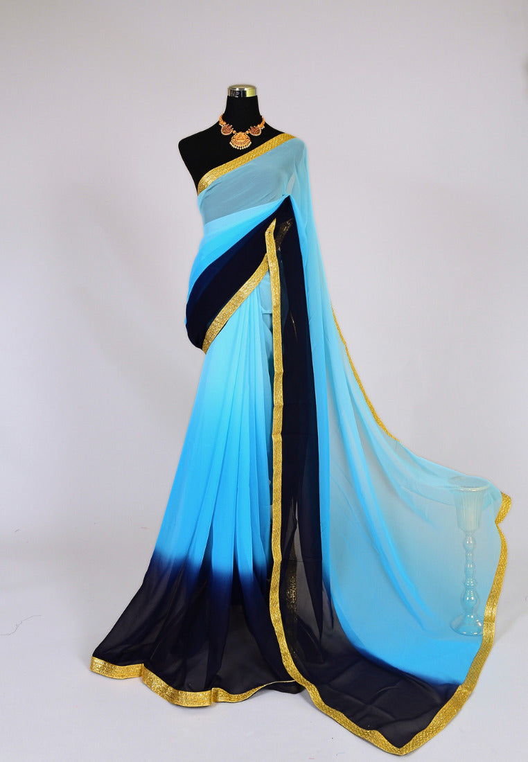 Sky-Blue Georgette Ombre North Saree. – Yeshan Sarees
