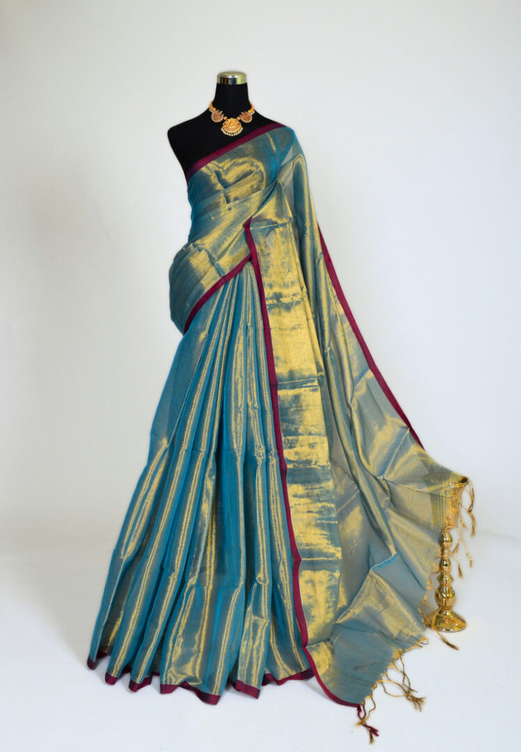 Turquoise Handspun Tissue Pure Cotton Bengal Saree – Yeshan Sarees